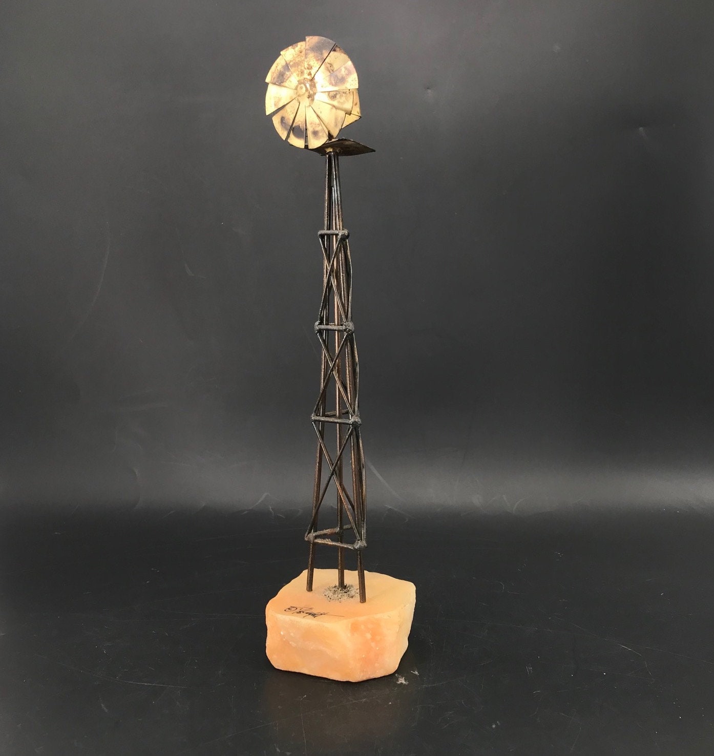 Mid-century Don Demott Brass Windmill Sculpture on White Onyx Base ...