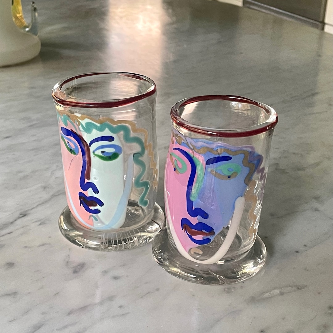 1980s Vintage William Bernstein Face Goblets Tumblers With Portraits ...