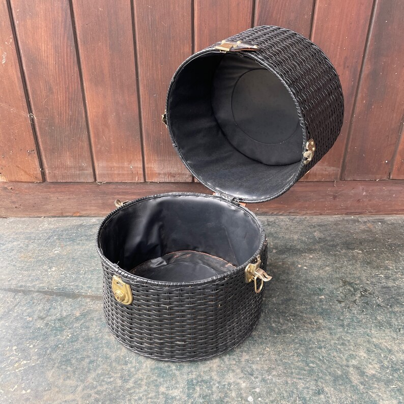 Vintage 1960s Tall Locking Hat Box Woven Vinyl Trunk - Etsy