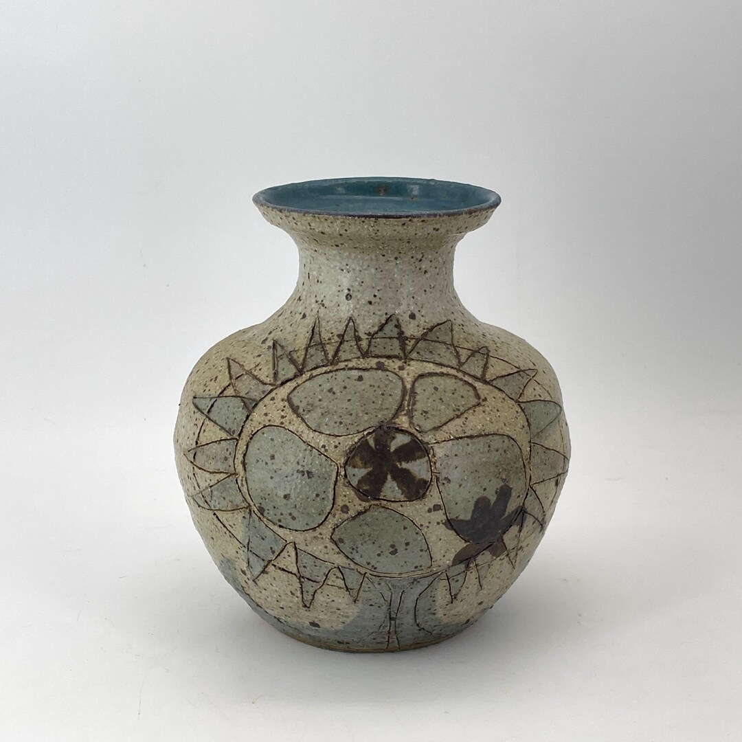 Vintage Stoneware Vase Flower Power Graffiti Mid-century Fun Signed ...