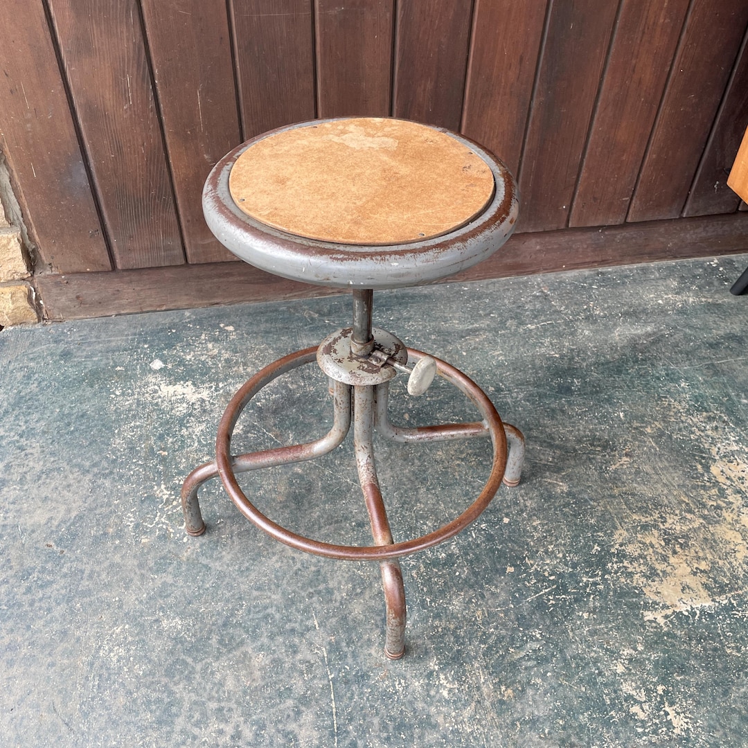 Vintage 1960s Old Shop Stool Steel Masonite Patina Industrial Ratrod ...