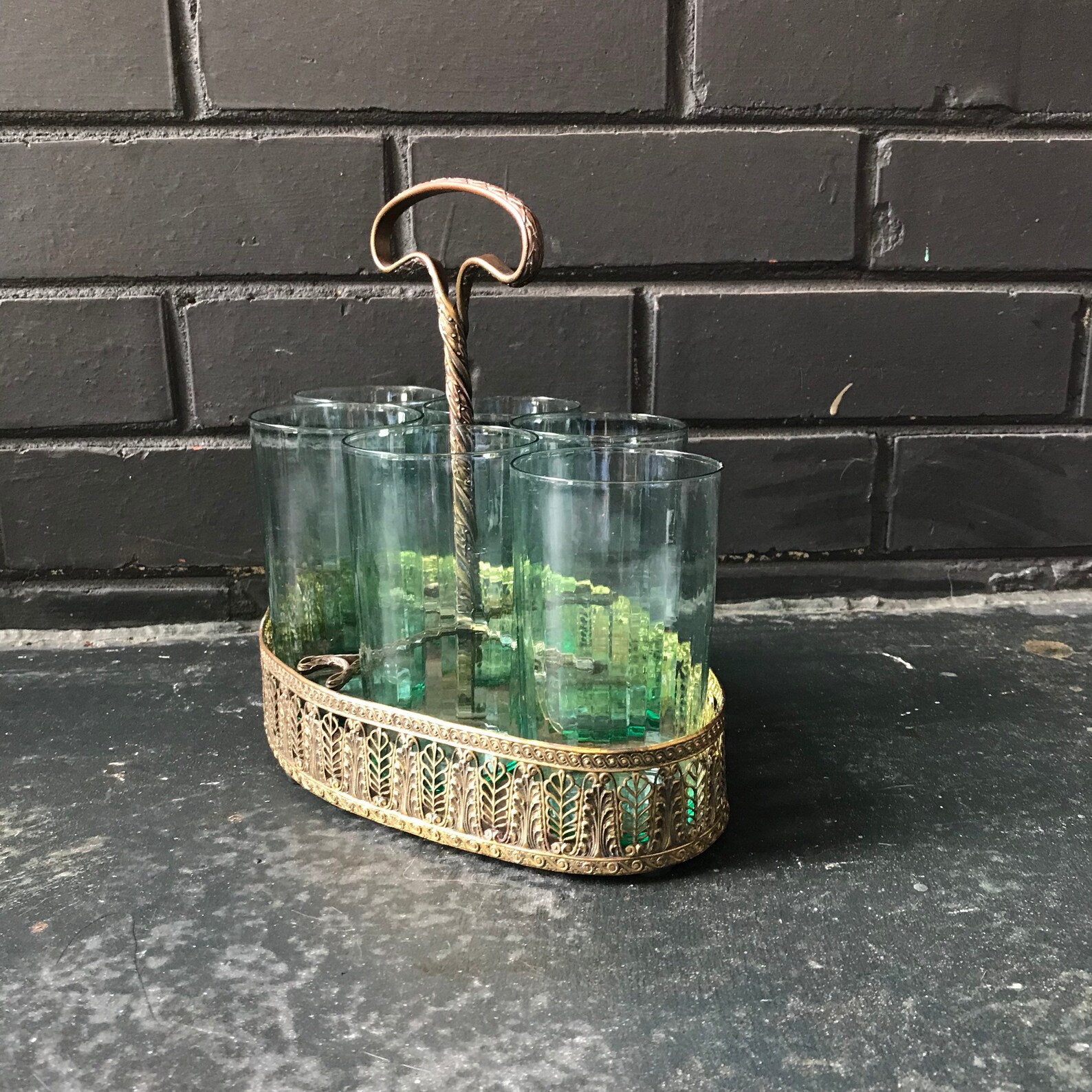 1930s Antique Glass Caddy Cocktail Set | Etsy