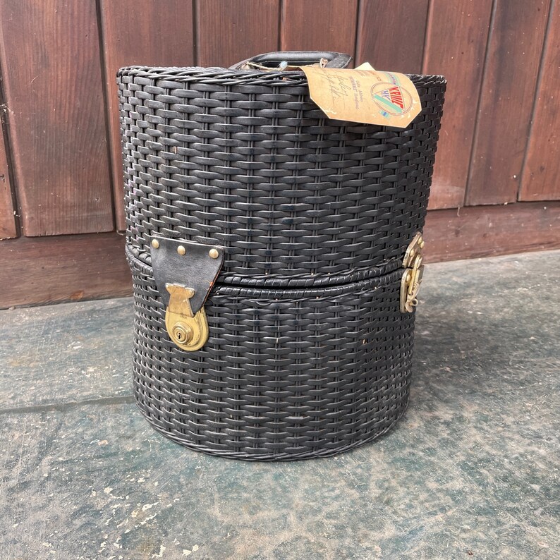 Vintage 1960s Tall Locking Hat Box Woven Vinyl Trunk - Etsy