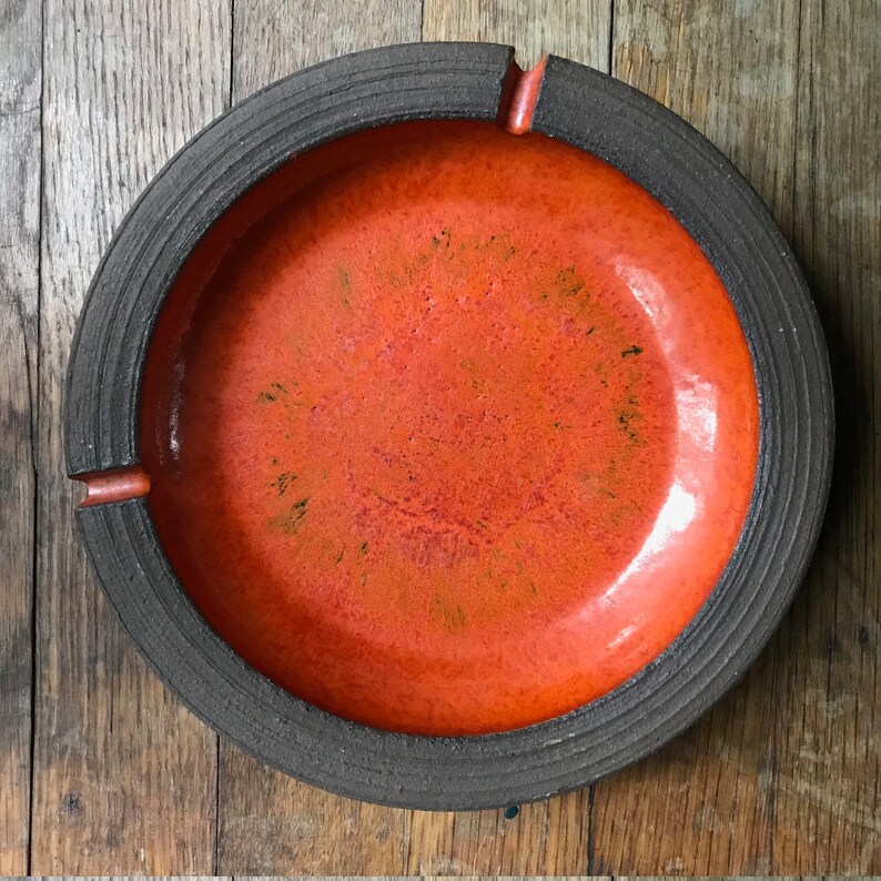 Japanese Studio Pottery Orange Glazed Terracotta Sun Bowl Ashtray Dish ...