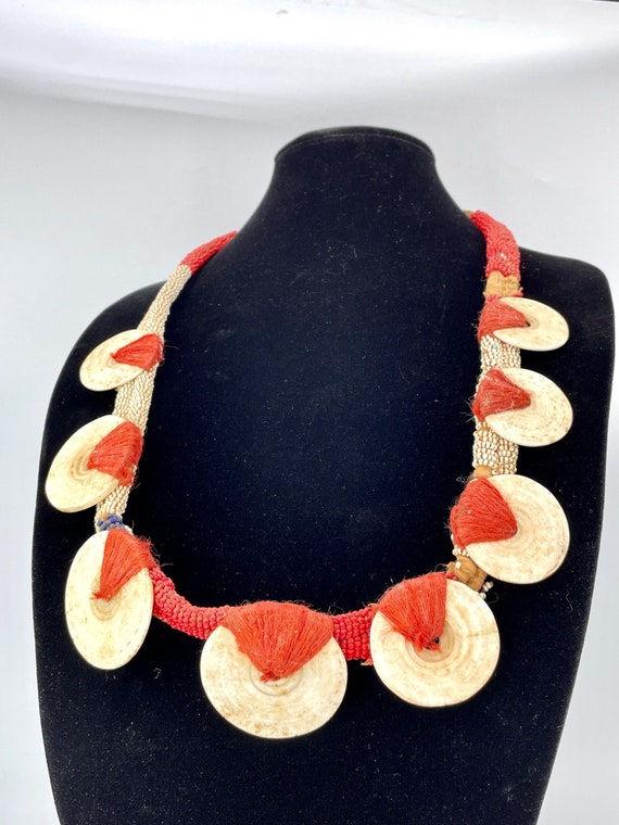 Antique West African Disc + Bead Long Necklace Jewelr… - Gem