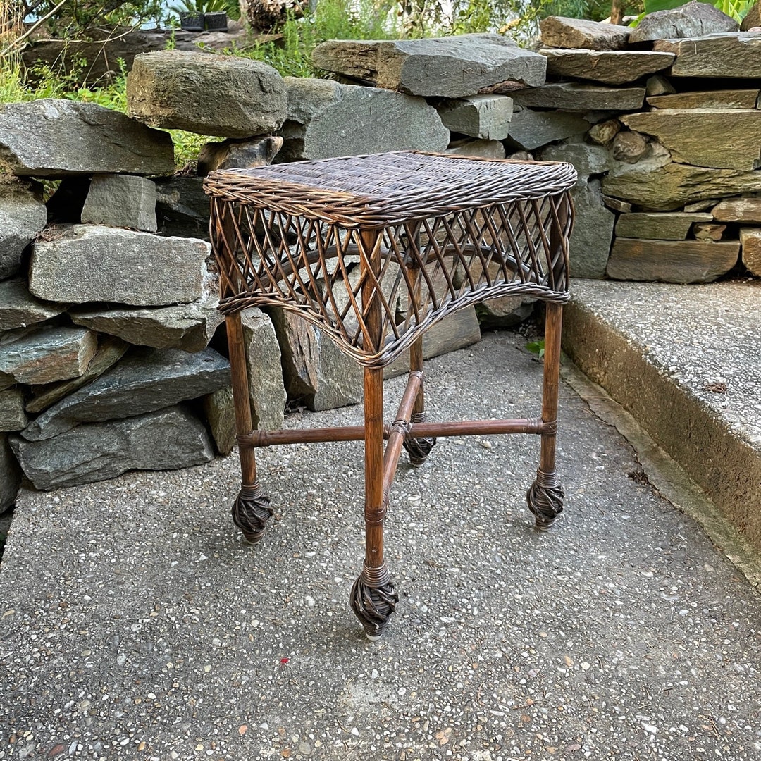 Antique Wicker Table Vintage Mid-century Side End Sofa - Etsy