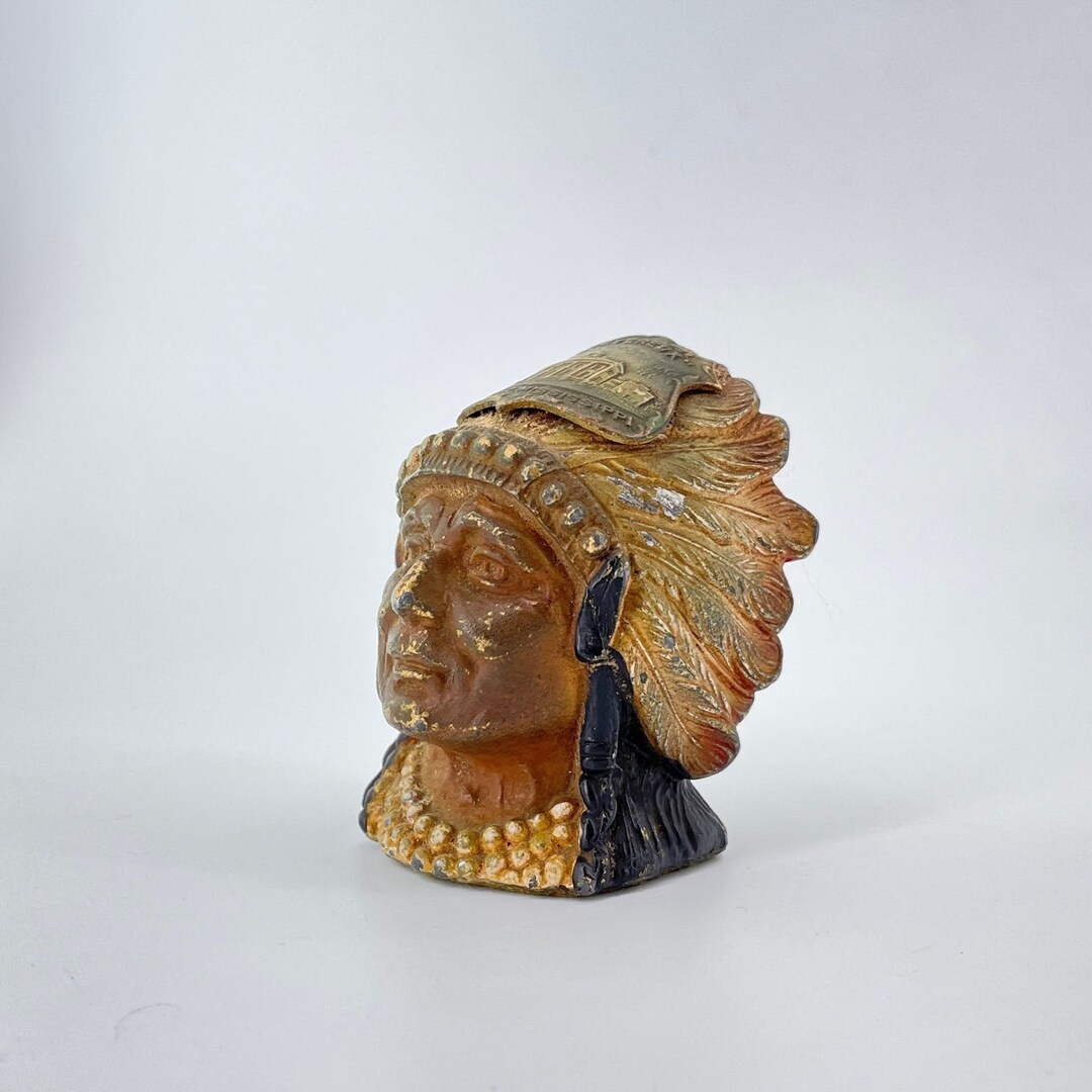 Antique Painted Bronze American Indian Bust Paperweight Sculpture ...