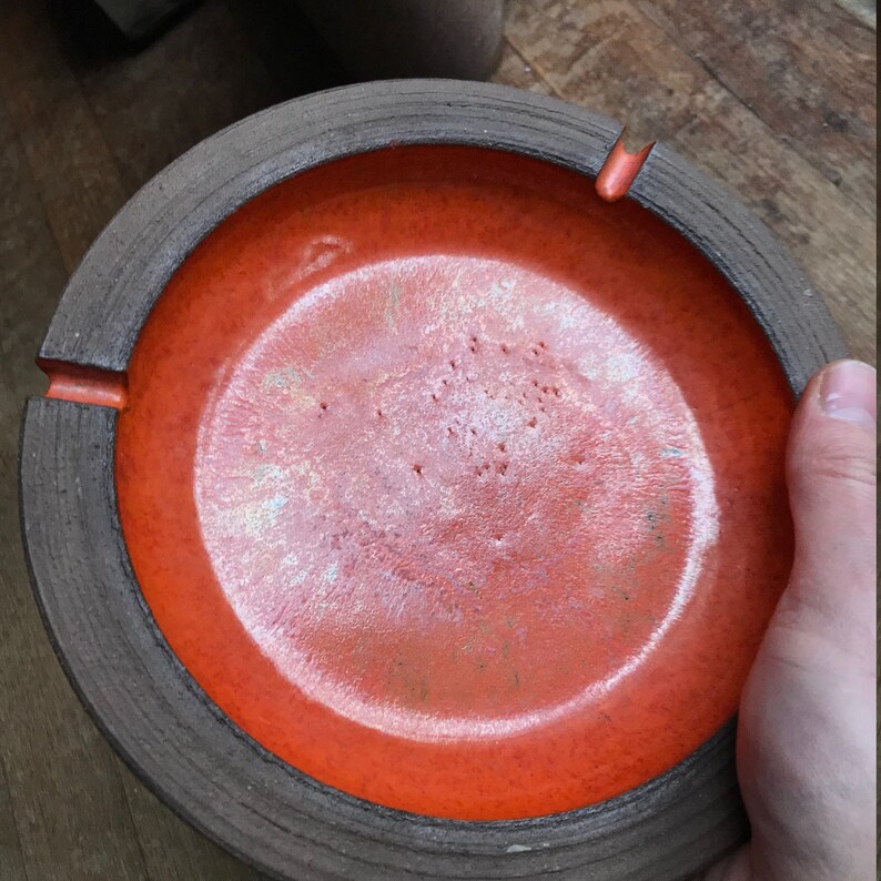 Japanese Studio Pottery Orange Glazed Terracotta Sun Bowl Ashtray Dish ...