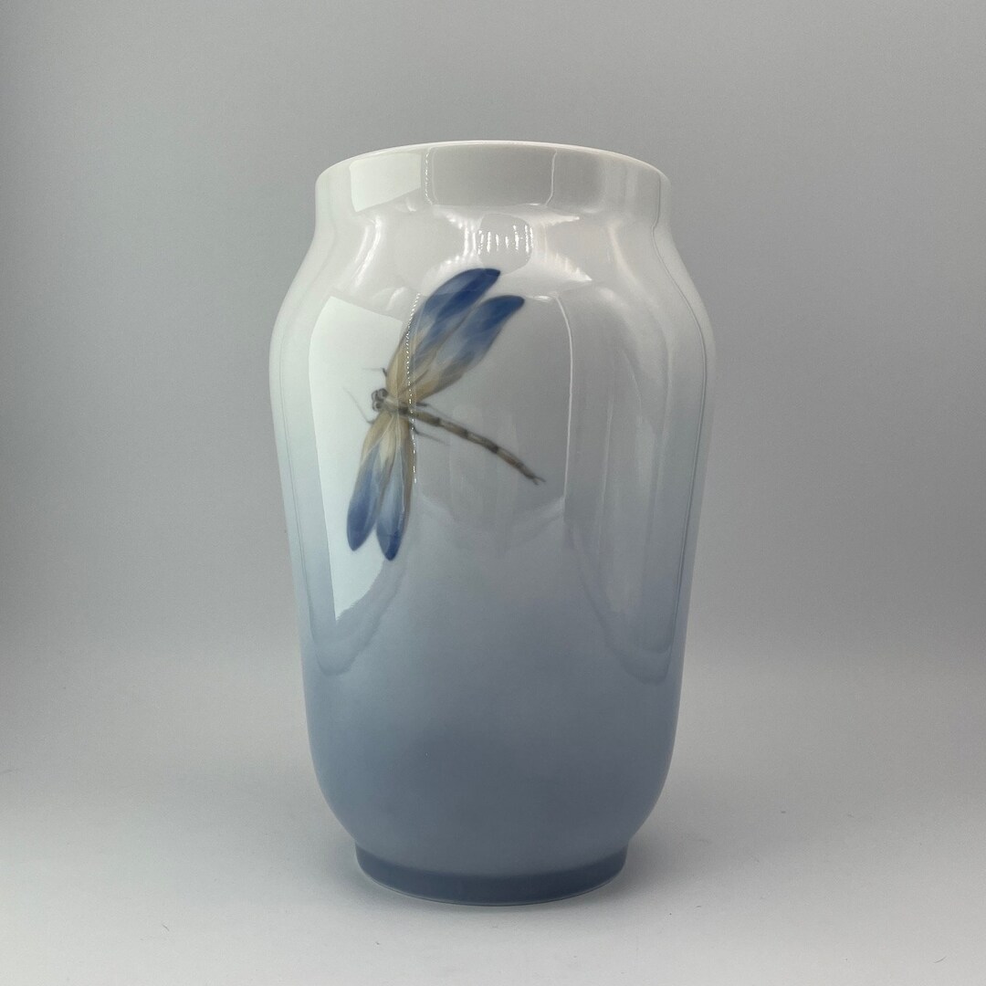Large Royal Copenhagen Vase Dragonfly Floral Motif Danish Mid-century ...