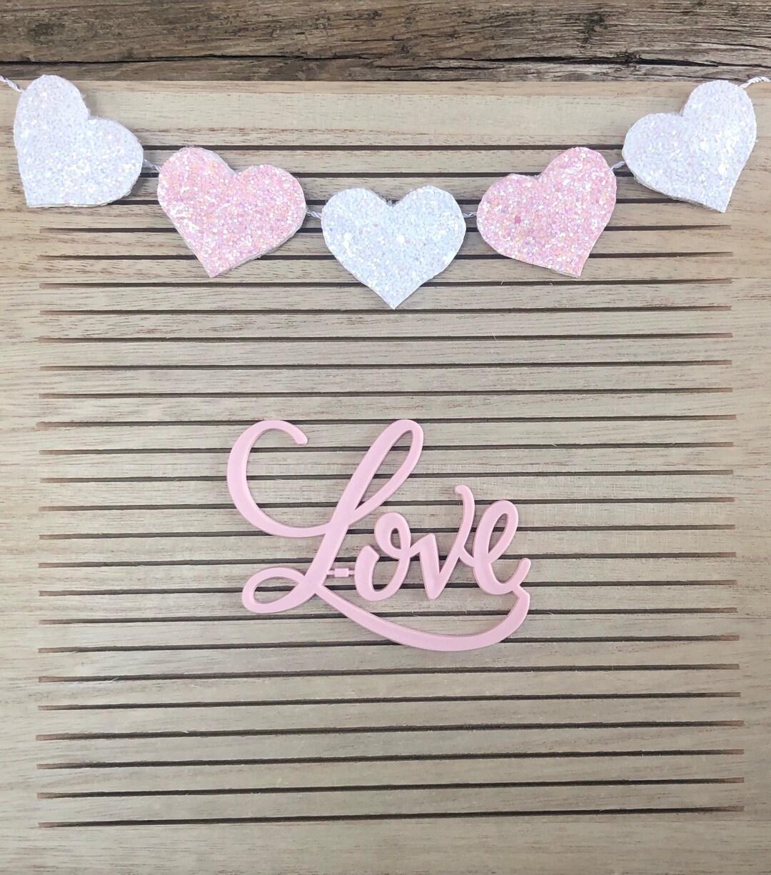 Valentines Banner, Heart Banner, Glittered Pink and White Heart Mini ...