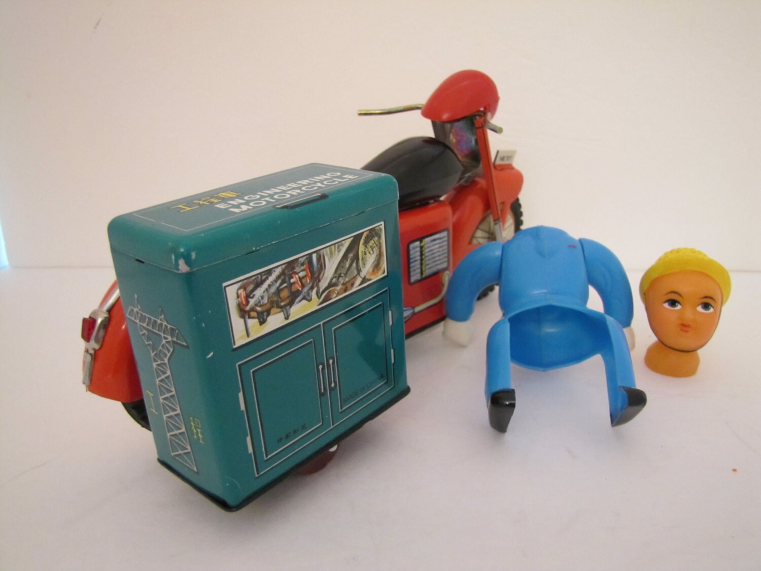 Vintage Battery Operated Engineering Motorcycle Tin Toy hong Kong ME ...