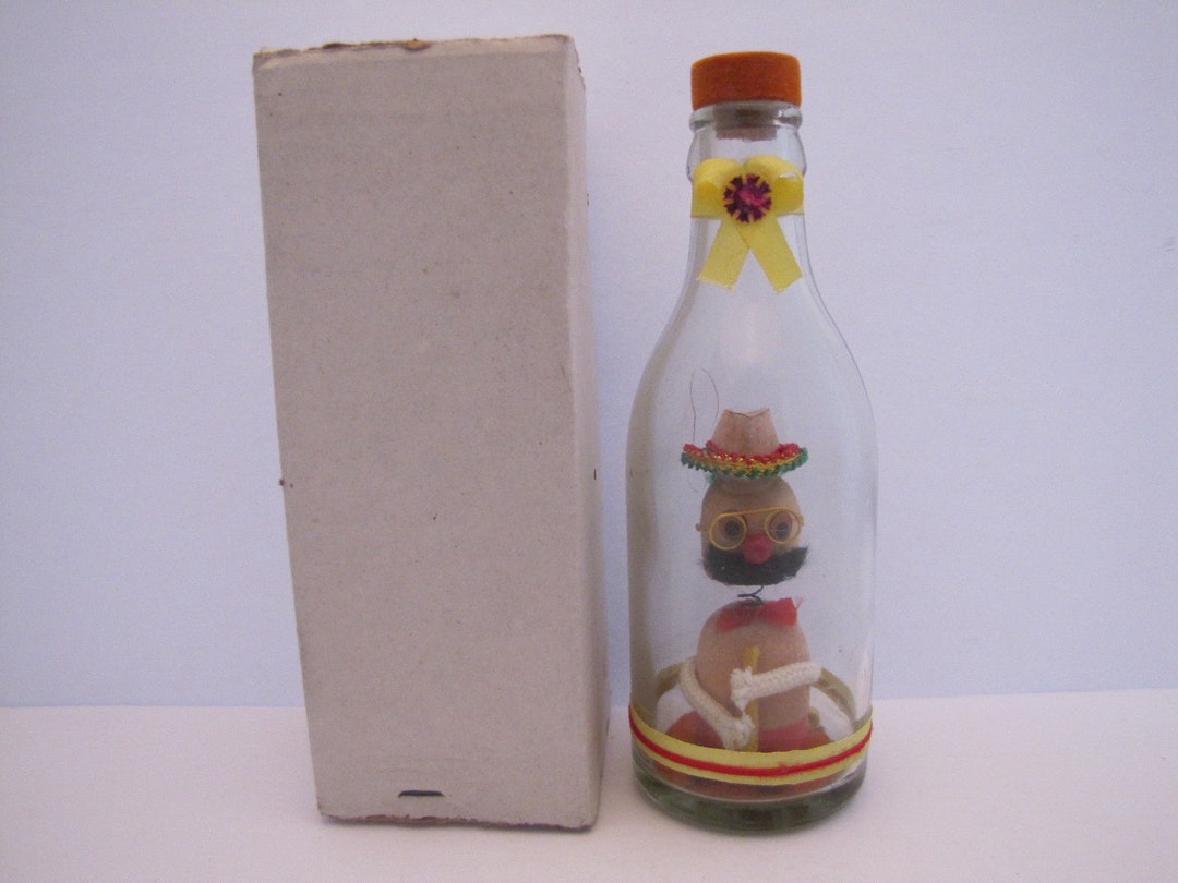 Vintage Novelty Wooden Flute Musician in A Decorated Glass Bottle (1970 ...