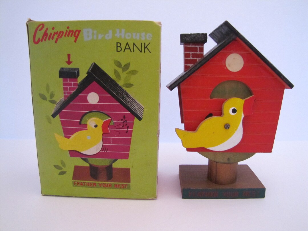 Vintage Wooden Novelty "chirping Bird House" Coin Money Bank (japan ...