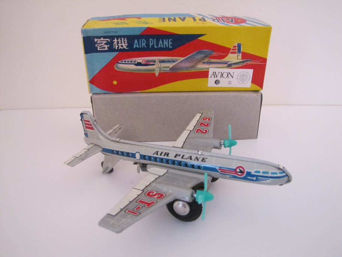 Vintage Tin Toy Airplane china MF 107 - Etsy