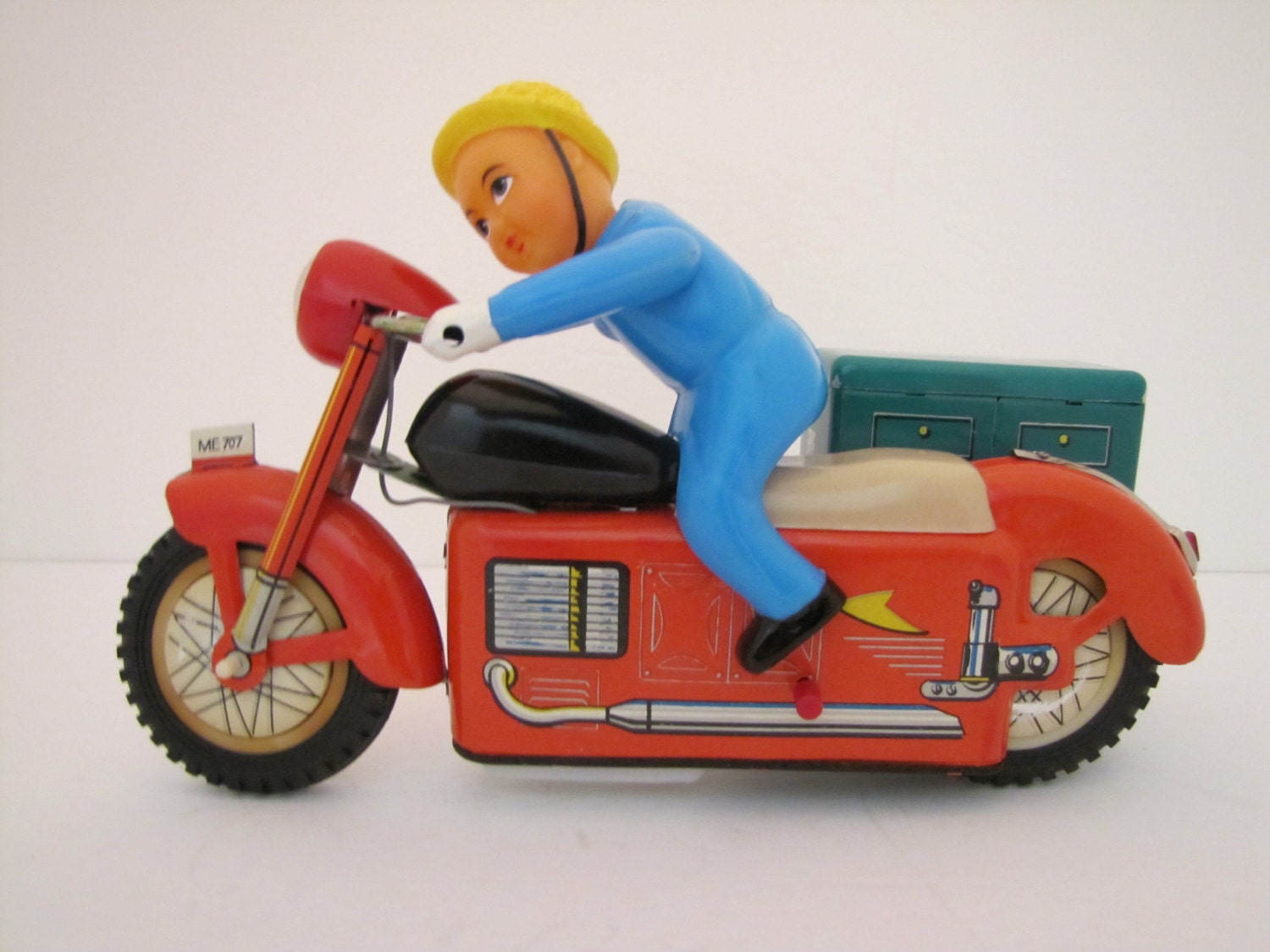 Vintage Battery Operated Engineering Motorcycle Tin Toy hong Kong ME ...