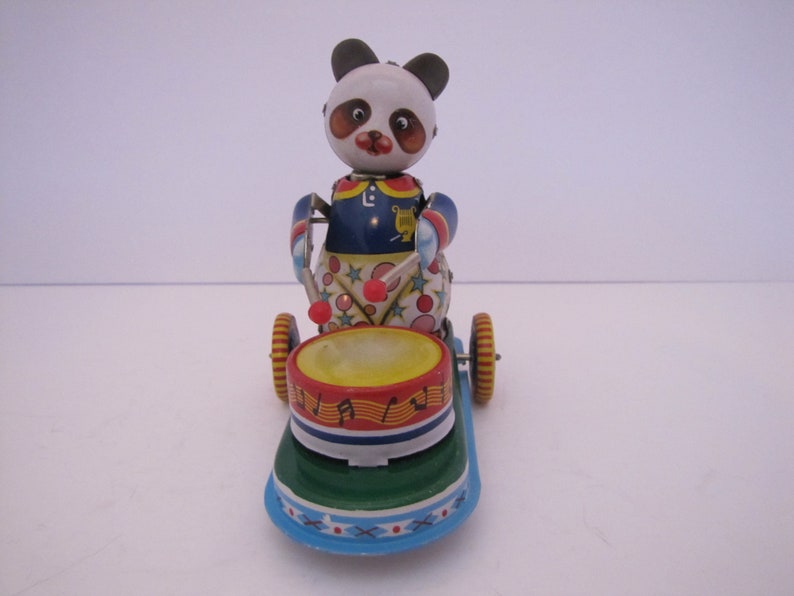 Vintage Wind up Tin Toy Drumming Animal china MS 565 panda - Etsy