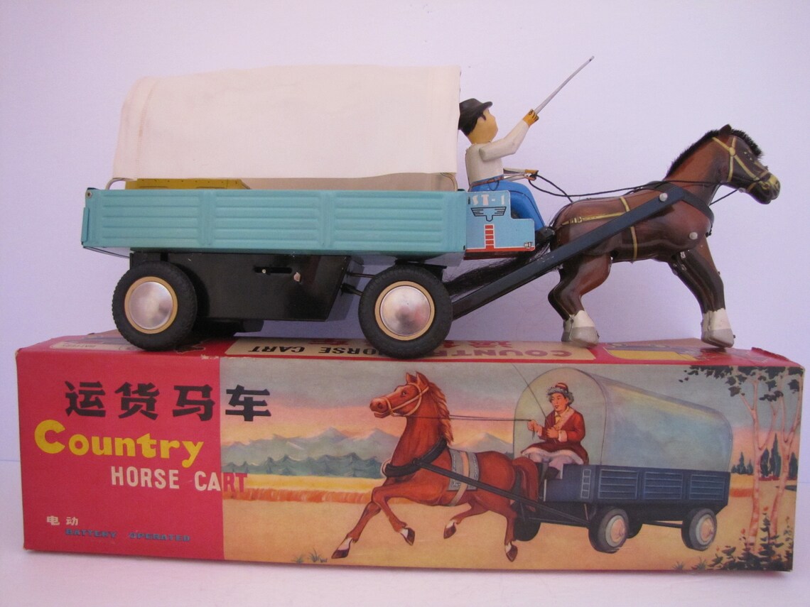 Vintage Battery Operated Country Horse Cart Tin Toy china ME - Etsy Canada