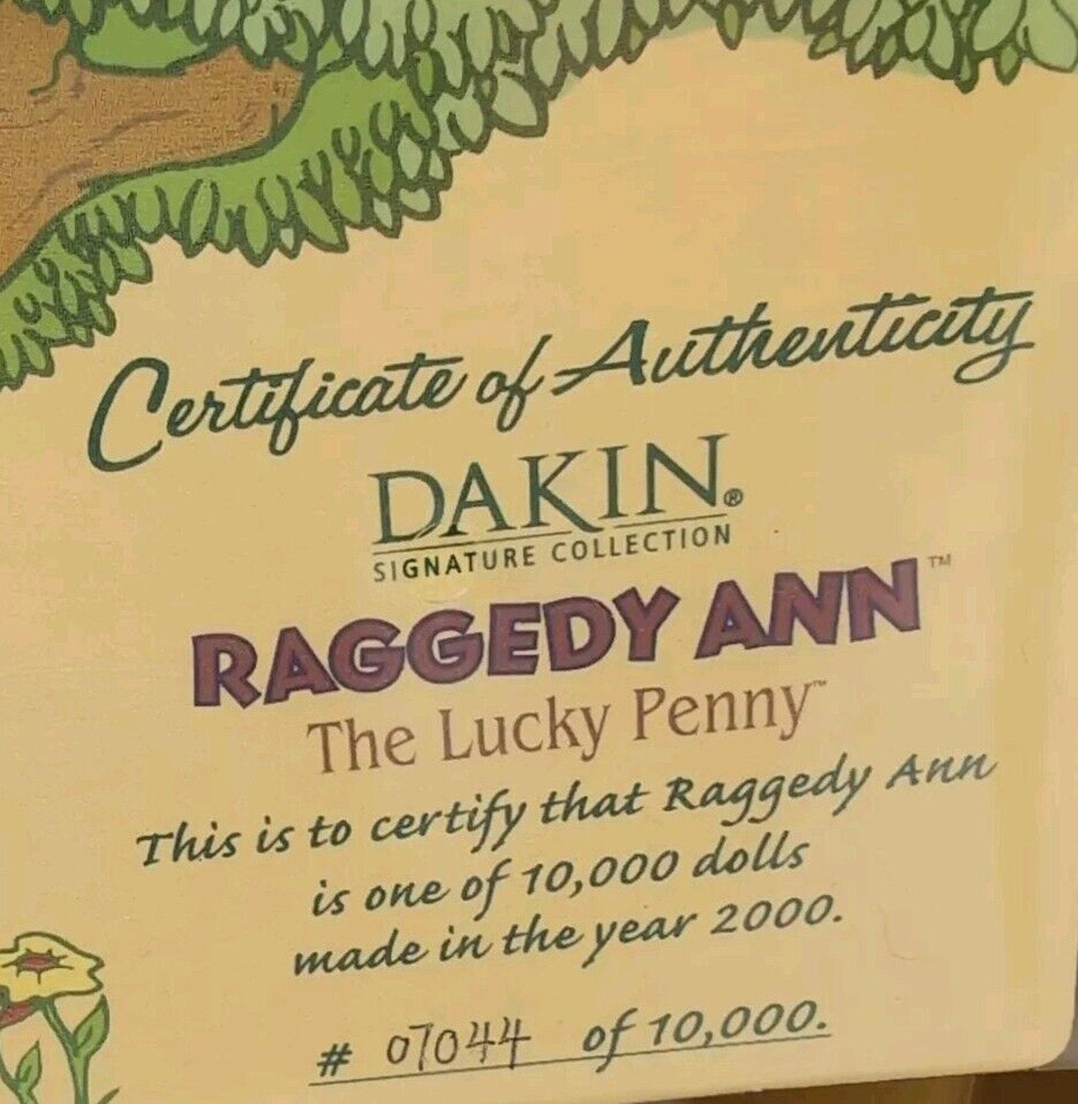 VTG Dakin Raggedy Ann Doll & the Lucky Penny Signature Collection COA ...