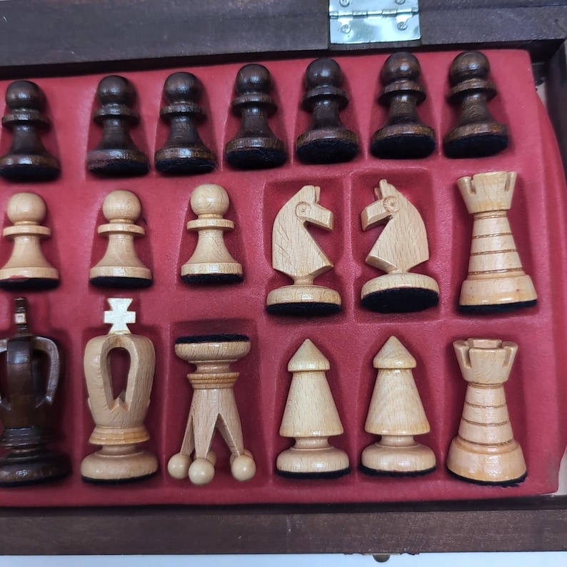 VTG Wood 14" Travel Chess Set Wooden Folding Board Tan Brown Pieces - Etsy