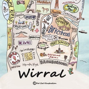 Wirral Map-illustrated Wirral-wirral Print-wirral Gift - Etsy