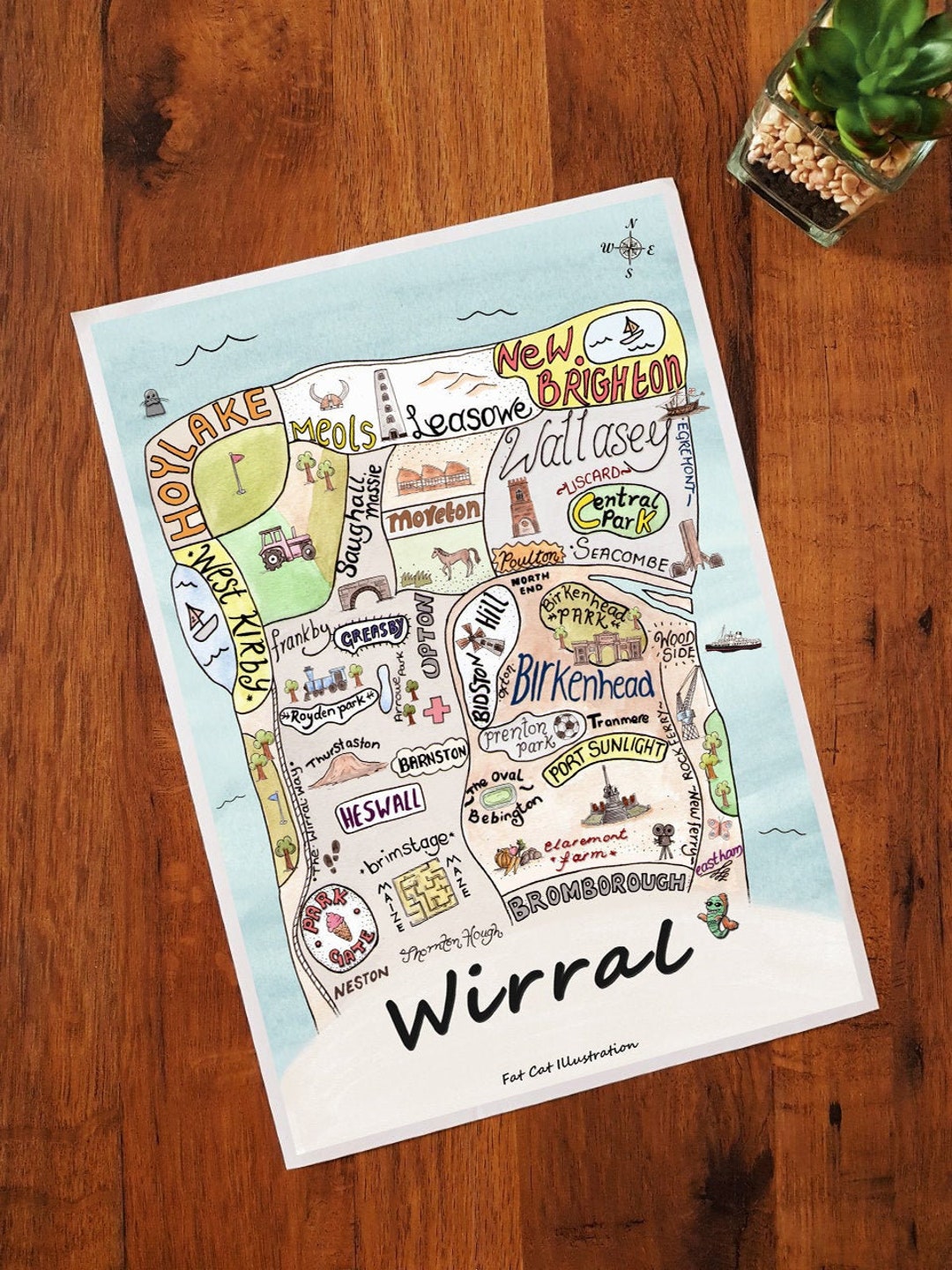 Wirral Map-illustrated Wirral-wirral Print-wirral Gift - Etsy