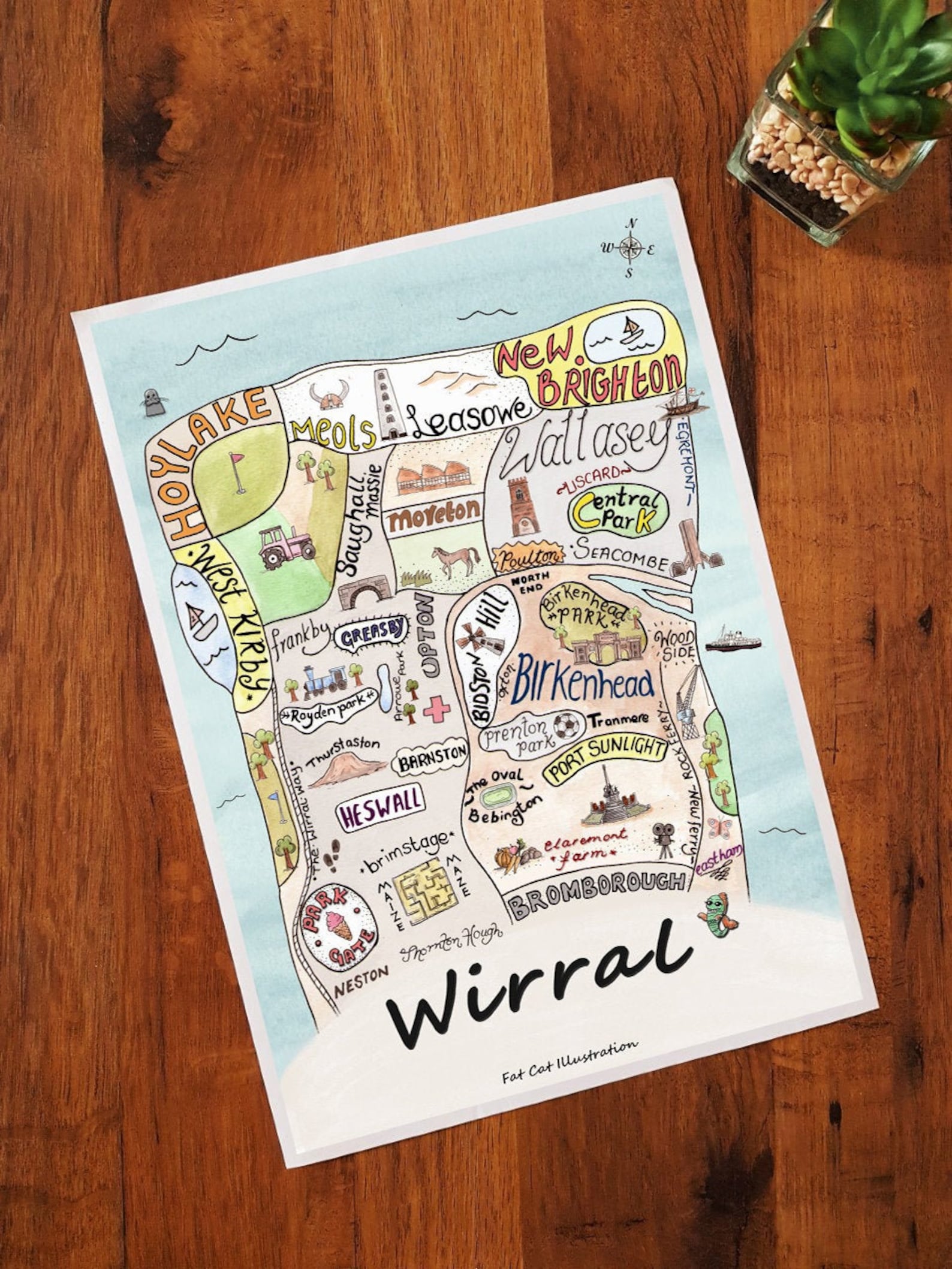 Wirral Map-illustrated Wirral-wirral Print-wirral Gift - Etsy