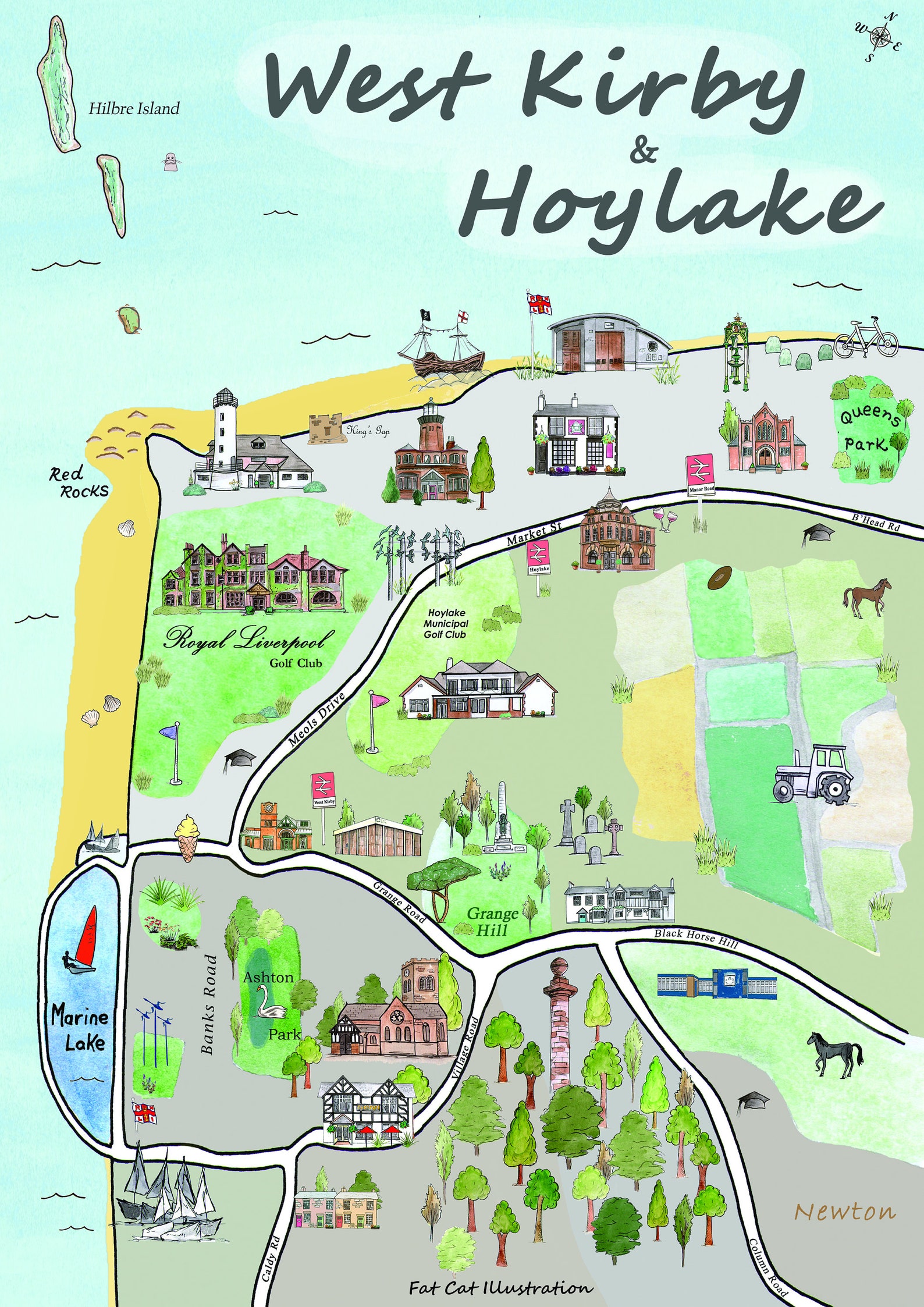 West Kirby & Hoylake Map-illustrated Hoylake Print-west Kirby Print ...