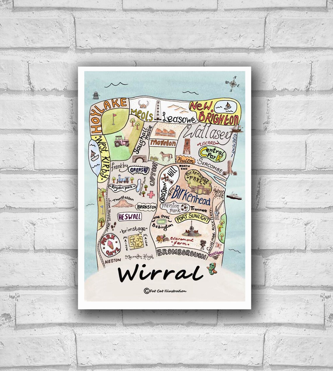 Wirral Map-illustrated Wirral-Wirral print-Wirral gift | Etsy