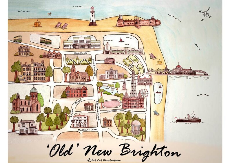 New Brighton illustrated Map-old new Brighton-New Brighton | Etsy