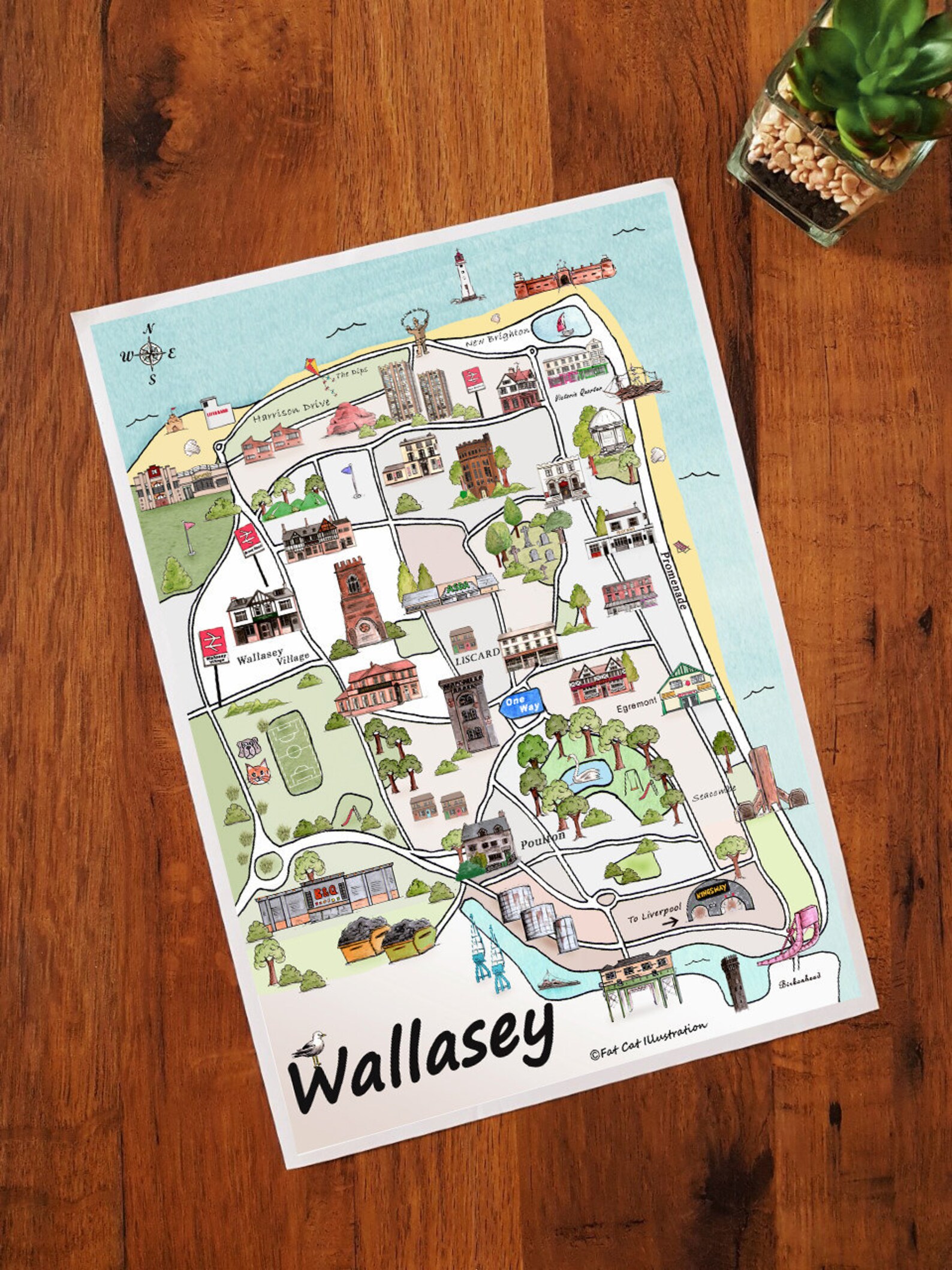Wallasey Illustrated Map-wallasey Drawing-wallasey Print-wallasey Gift ...