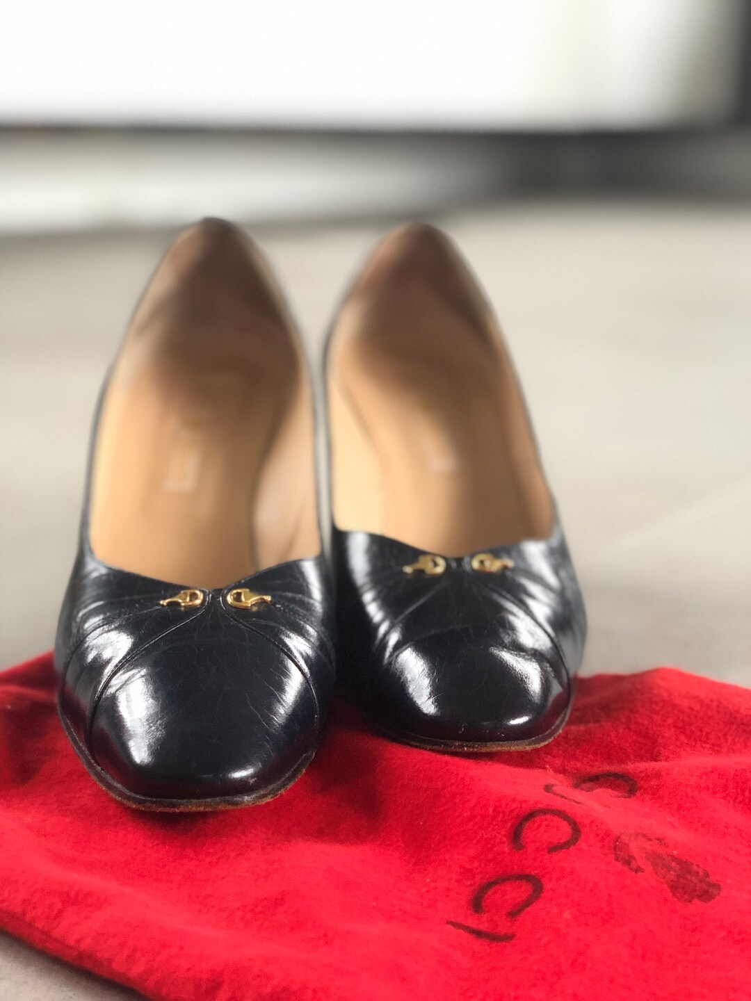 Vintage 80s Gucci Black Leather Secretary Horsebit Pumps Heels With ...