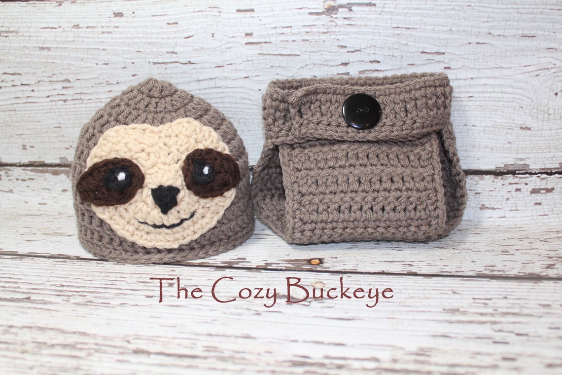 Crochet Sloth Hat & Diaper Cover Set Photography Prop | Etsy