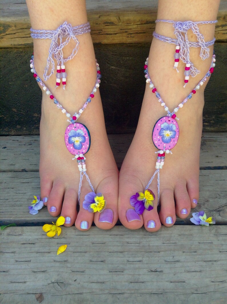 Pansy Flower Barefoot Sandals Beach Wedding Jewelry Soleless - Etsy