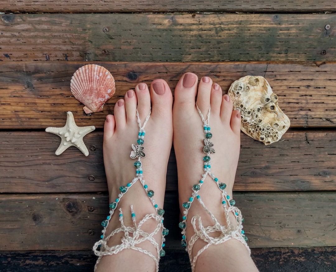 Beach Wedding Barefoot Sandals Turquoise Soleless Sandals Bridal ...