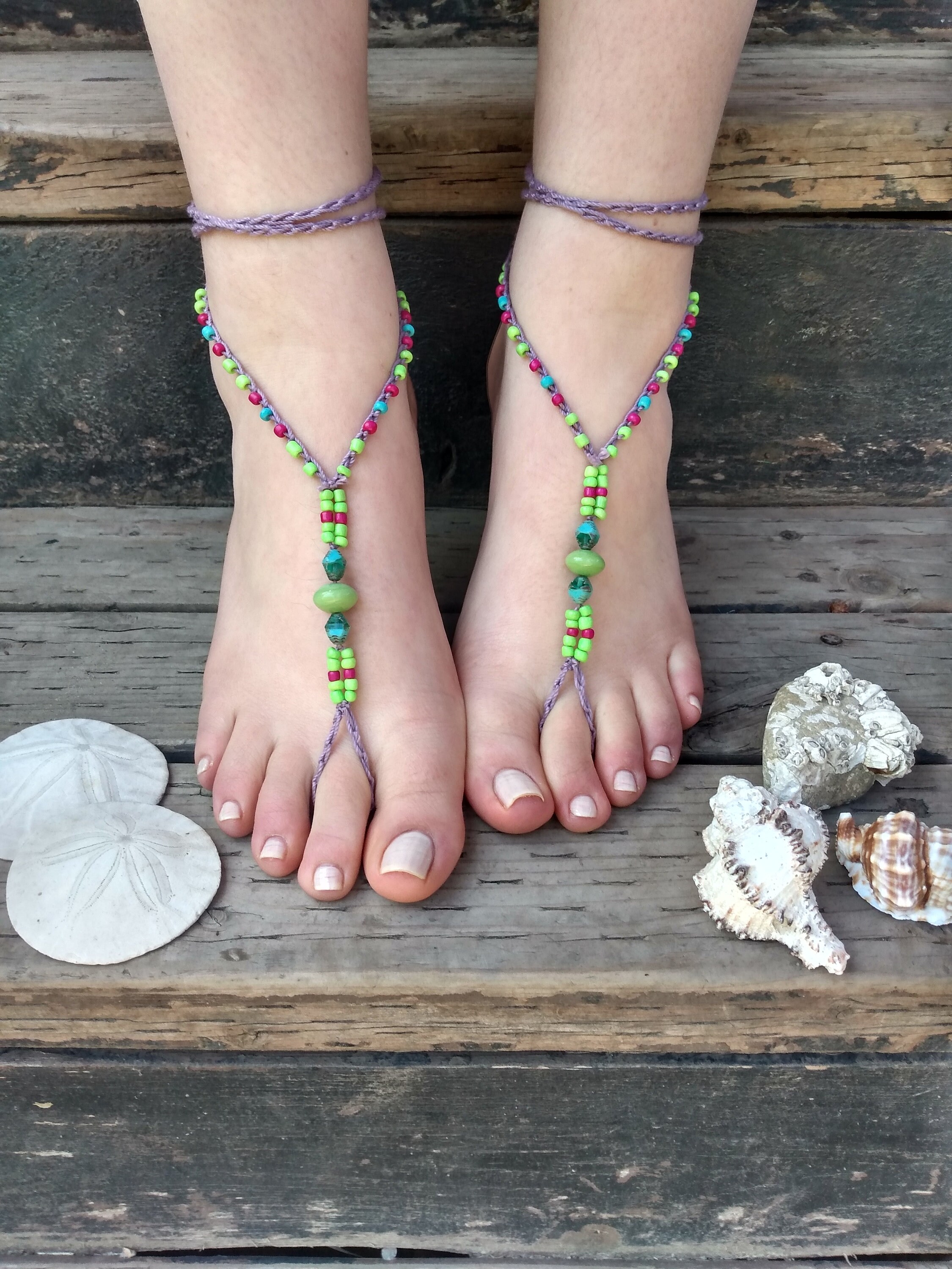 Colorful summer barefoot sandals beach wedding soleless | Etsy
