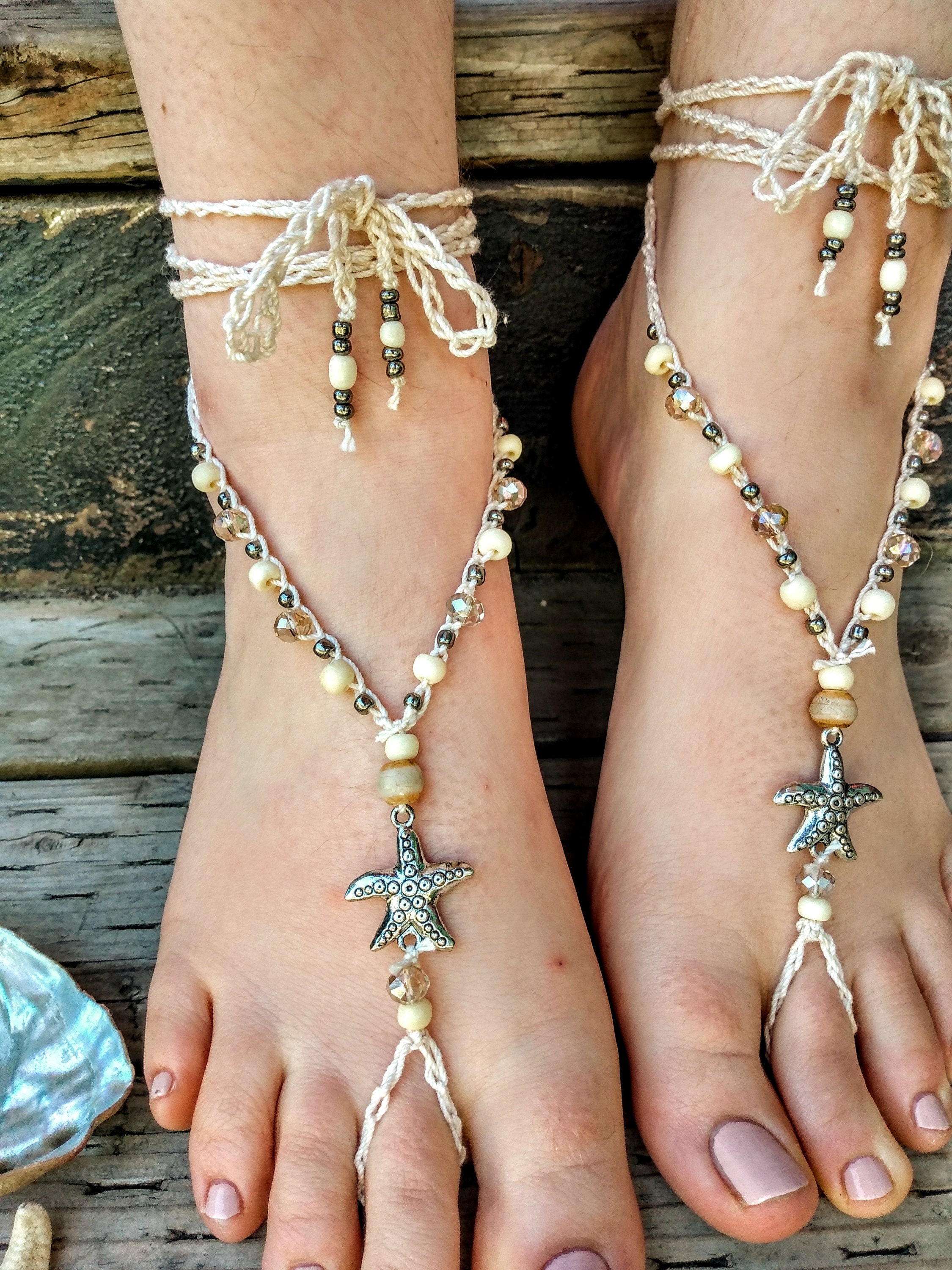Cream Bridal Barefoot Sandals Starfish Soleless Sandals Beach - Etsy