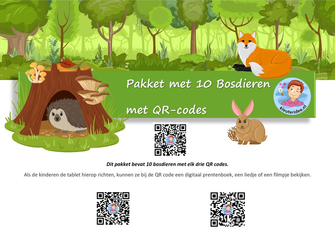 Pakket met 10 bosdieren met elk drie QR codes - Etsy Nederland