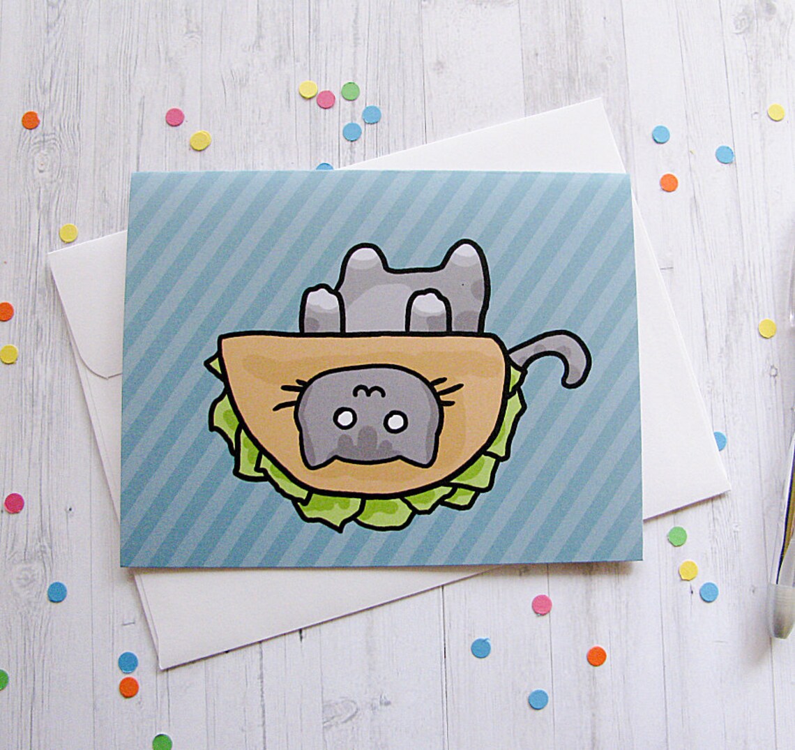 Taco Cat Greeting Card Funny Greeting Card Cute Note Anytime - Etsy