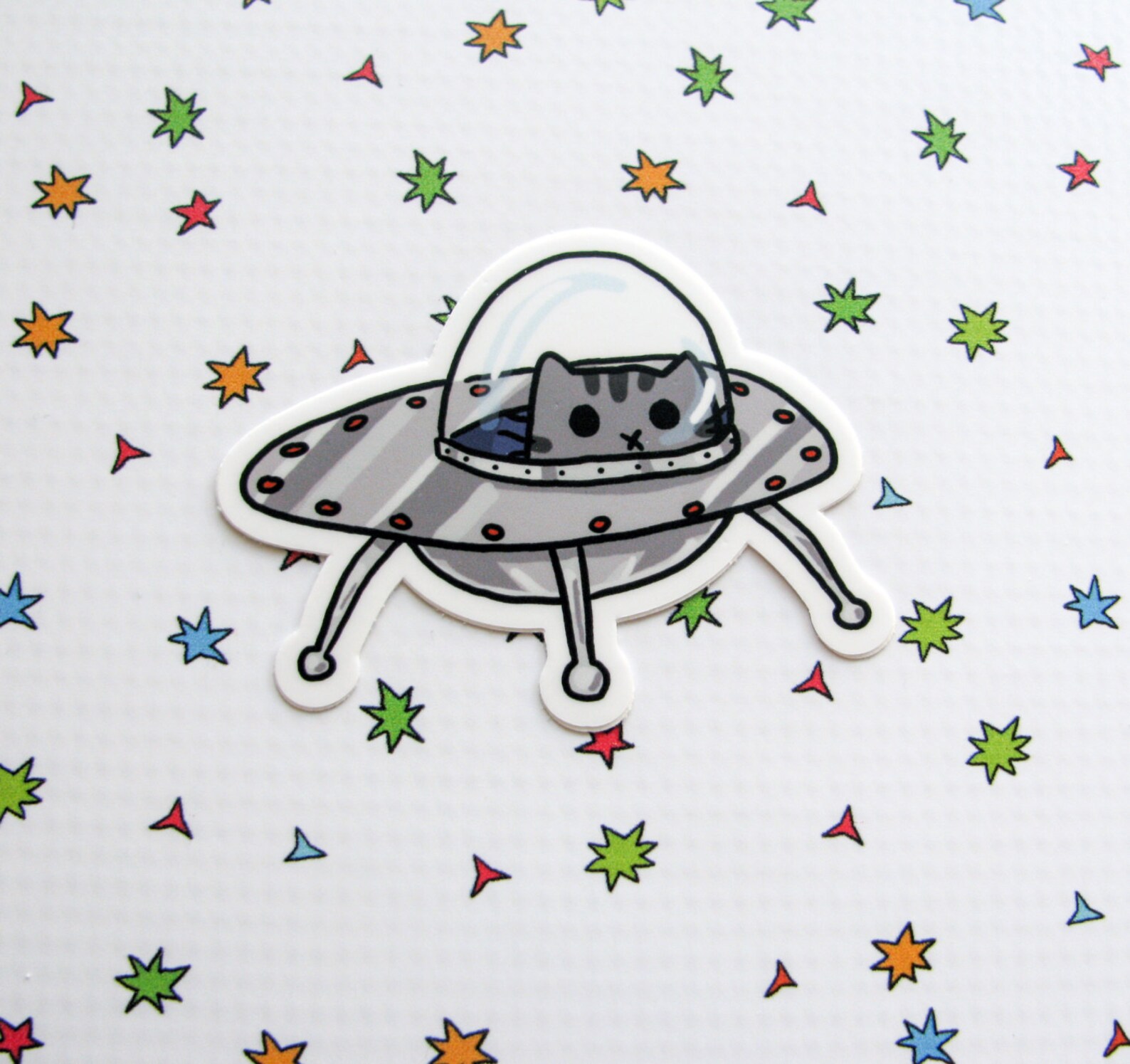 Cute Cat Vinyl Sticker Kitty in a UFO Astronaut Cat Cute - Etsy