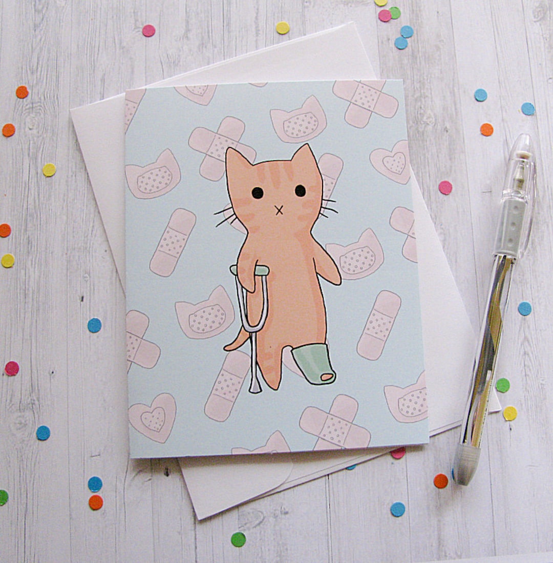 Get Well Card Cat Card Leg Cast Ginger Cat Boo Boo Kitty Injury Well ...