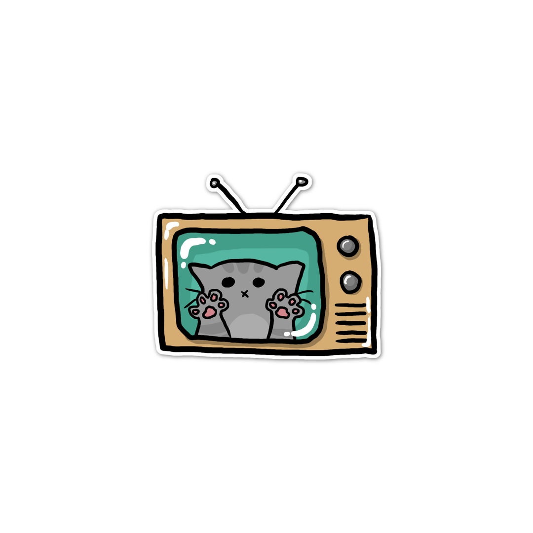 Cat TV Vinyl Sticker, Cute Cat, Kitten Sticker, Car Sticker, Bumper ...