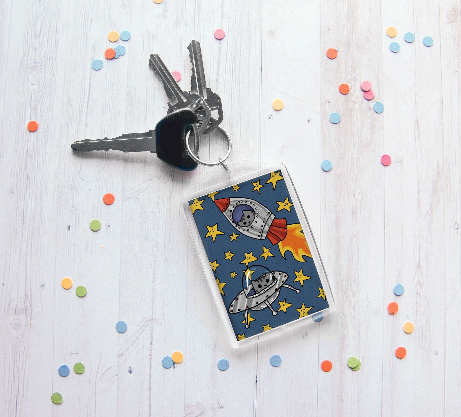 Cute Cat Keychain Rocket Cat UFO Kitty Star Keychain Space - Etsy