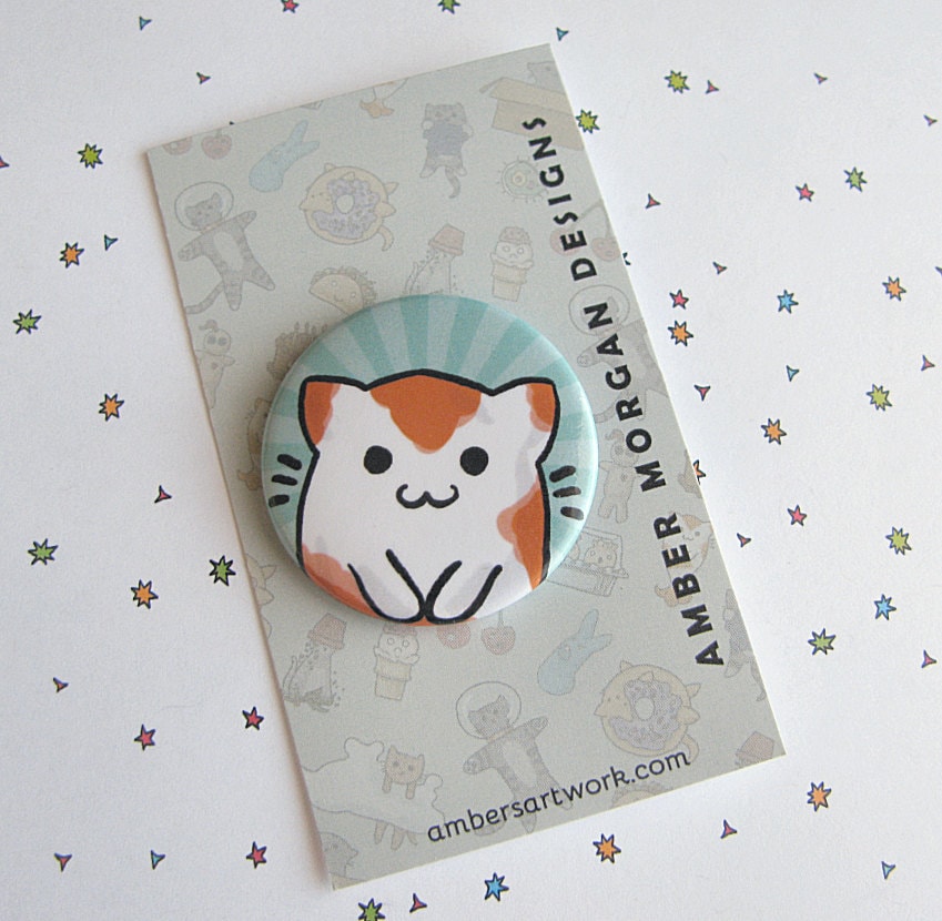 Cute Cat Button Catfish Pin Cat Pinback Kitty Koi Cat - Etsy