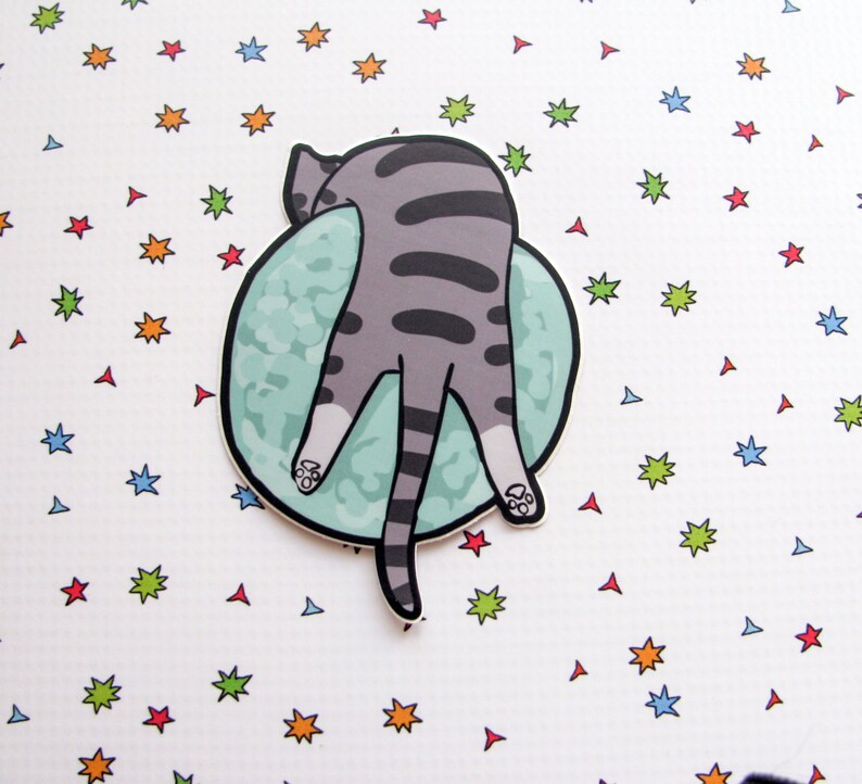 Cute Cat Vinyl Sticker Large Size Kitty on Neptune Planet Cat - Etsy