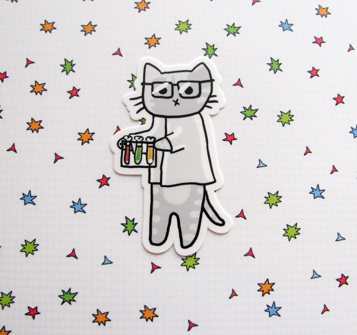 Cute Cat Vinyl Sticker Scientist Kitty Cute Sticker Car | Etsy