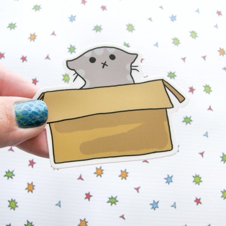 Cute Cat Vinyl Sticker Kitty in a Box Cute Sticker Car | Etsy