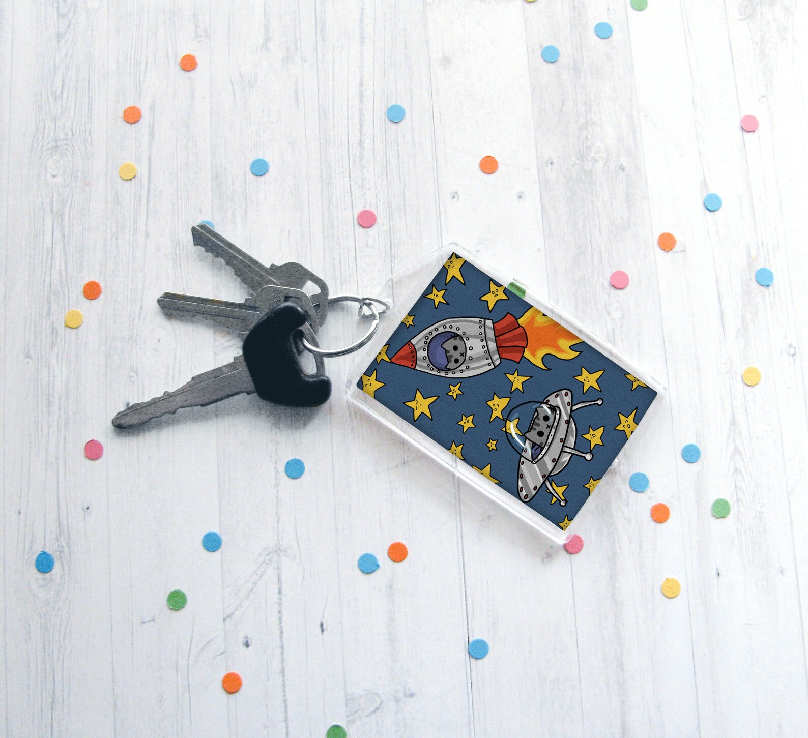 Cute Cat Keychain Rocket Cat UFO Kitty Star Keychain Space - Etsy