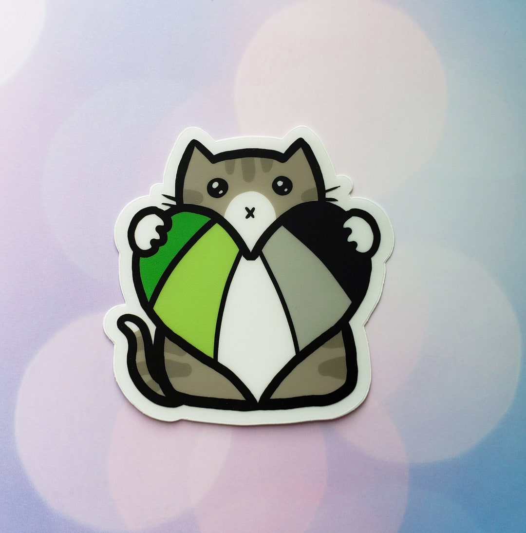 Aromantic Cat Vinyl Sticker, LGBT, LGBTQ, Rainbow Heart, Rainbow Flag ...
