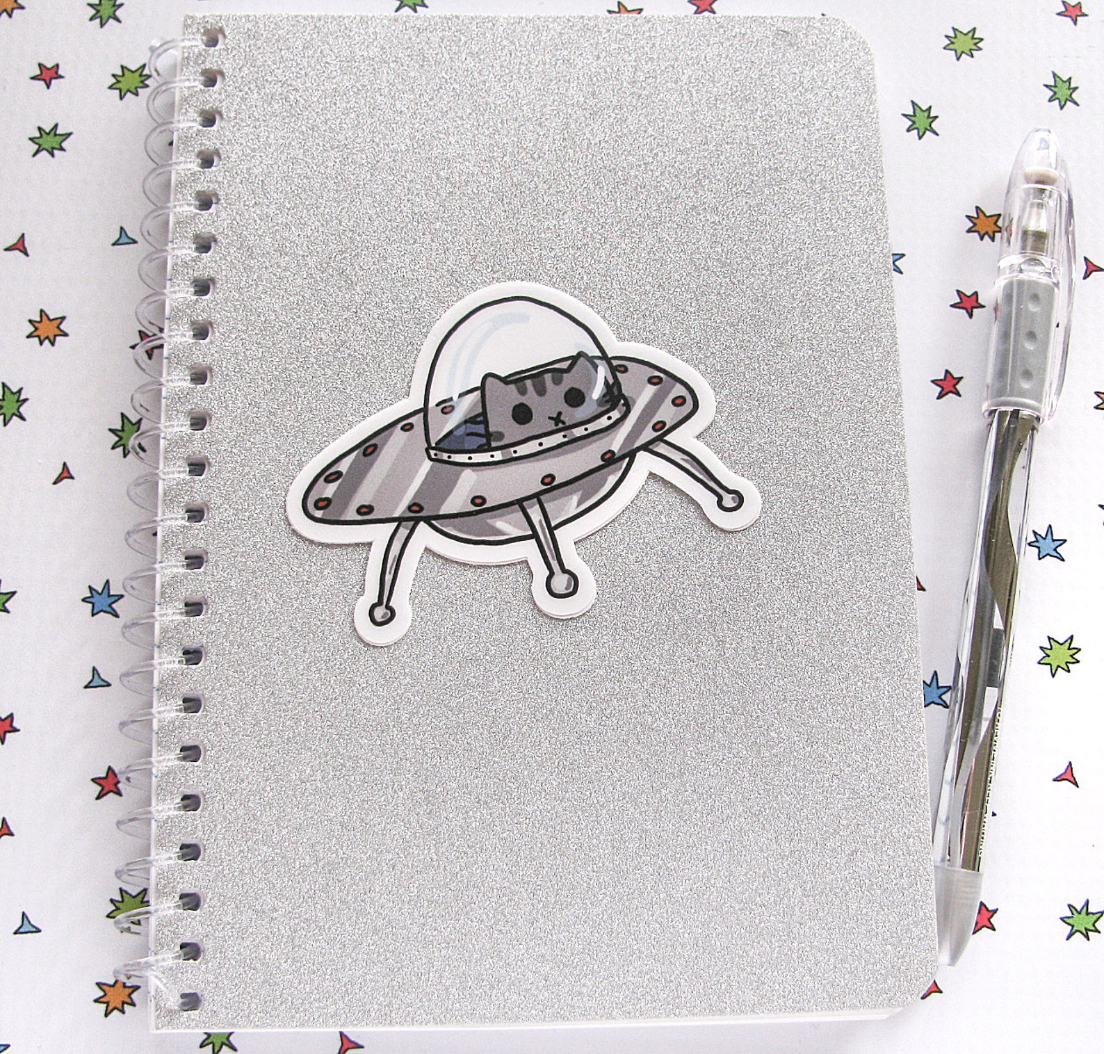 Cute Cat Vinyl Sticker Kitty in a UFO Astronaut Cat Cute - Etsy