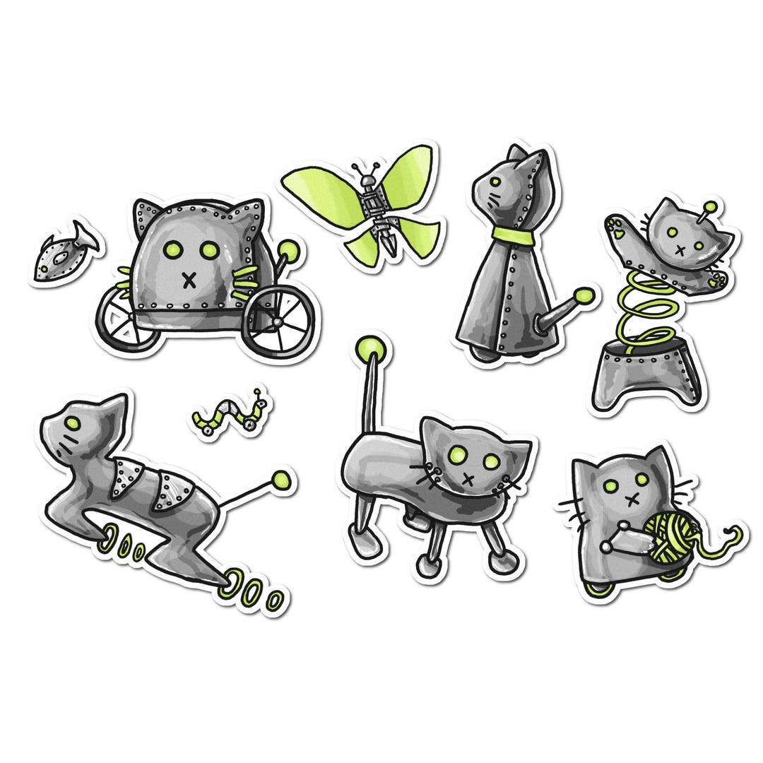 Cat Robot Stickers: Scrapbooking, Journaling Stationery - Etsy